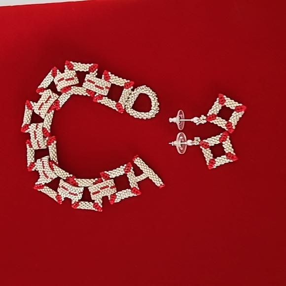 Handmade | Jewelry | Handmade Beaded Square Links Bracelet And Earrings ...